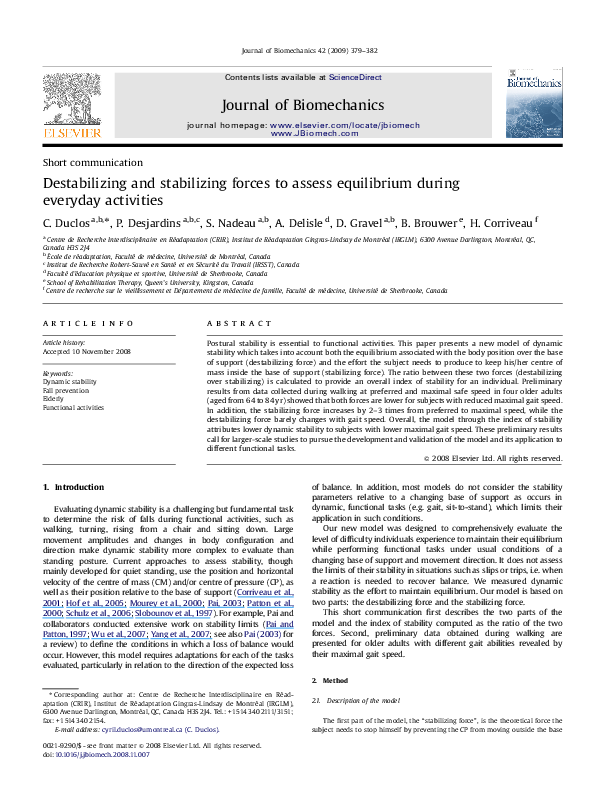 (PDF) Destabilizing and stabilizing forces to assess equilibrium during ...