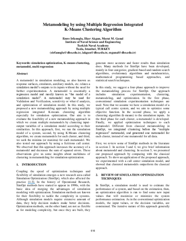 (PDF) Metamodeling by using multiple regression integrated K-means clustering algorithm