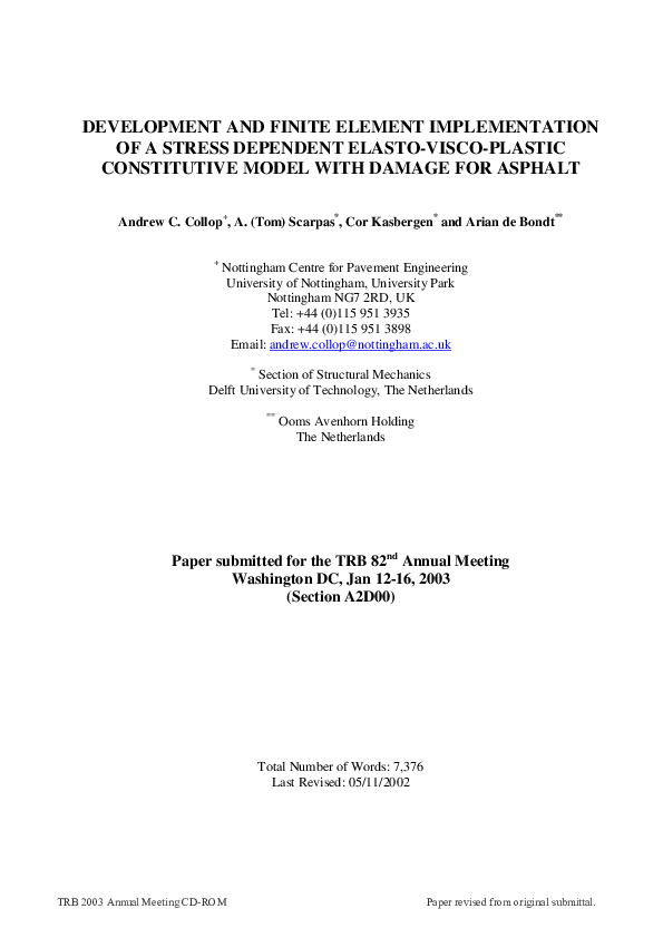 (PDF) Development and Finite Element Implementation of Stress-Dependent Elastoviscoplastic ...