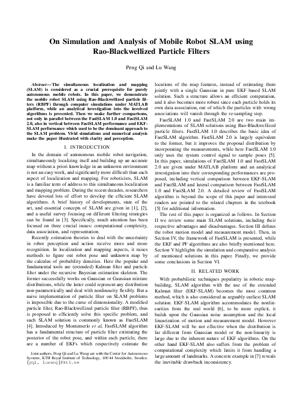 Pdf On Simulation And Analysis Of Mobile Robot Slam Using Rao Blackwellized Particle Filters