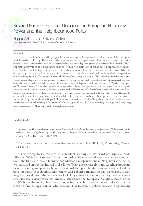 (PDF) Beyond Fortress Europe. Unbounding European Normative Power and the Neighbourhood Policy