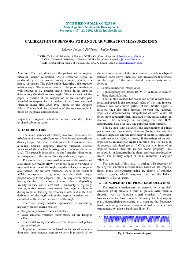 Pdf Calibration Of Sensors For Angular Vibration Measurements