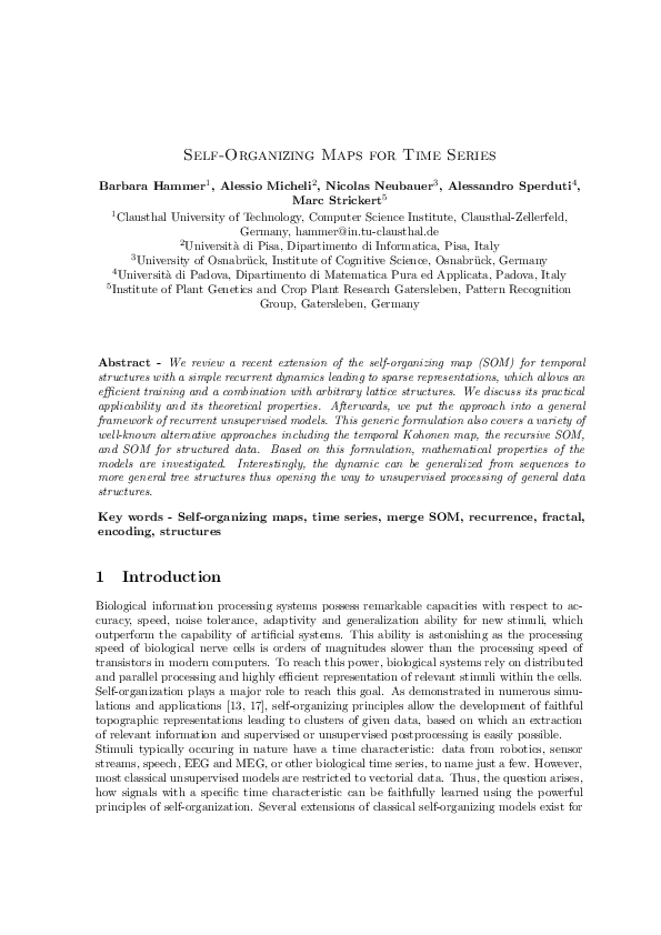 (PDF) Self organizing maps for time series