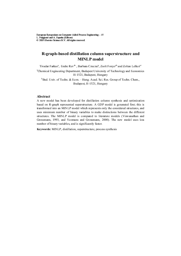 Pdf R Graph Based Distillation Column Superstructure And Minlp Model
