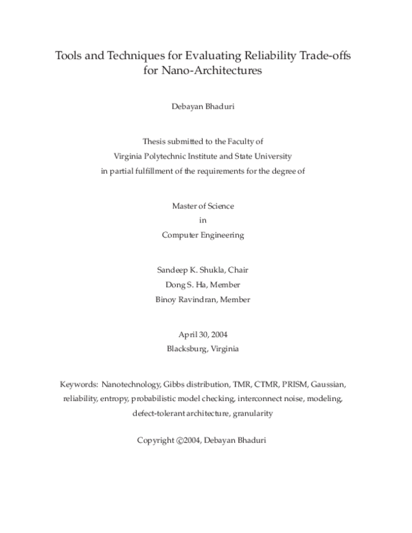 (PDF) Tools and Techniques for Evaluating Reliability Trade-Offs for Nano-Architectures