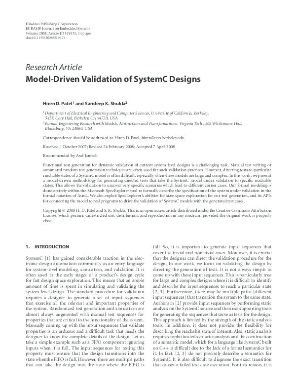 Pdf Model Driven Validation Of Systemc Designs