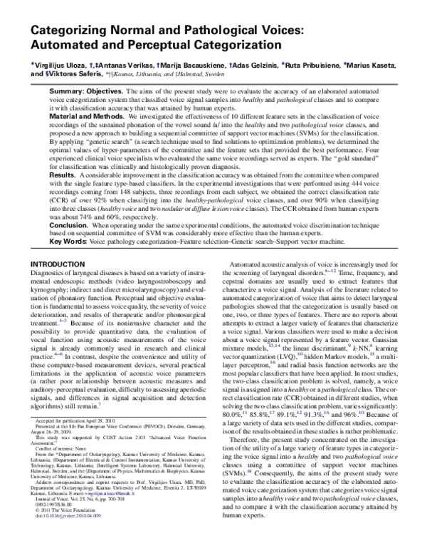 (PDF) Categorizing Normal and Pathological Voices: Automated and Perceptual Categorization
