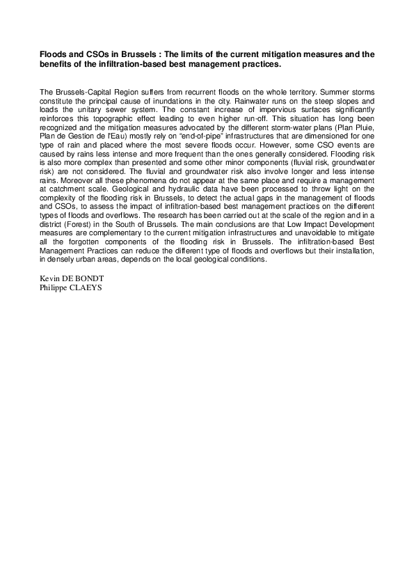 (PDF) Floods and combined sewer overflows in Brussels: The limits of the current mitigation ...