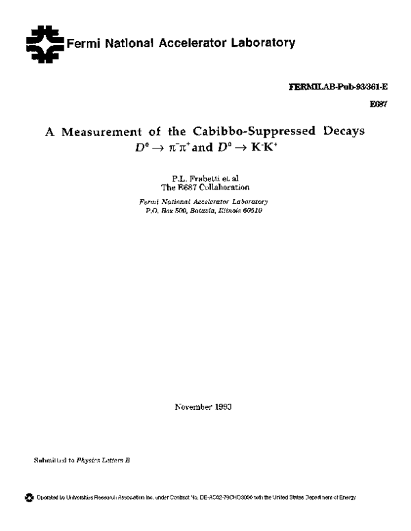 (PDF) A measurement of the Cabibbo-suppressed decays D0 → π−π+ and D0 → ...