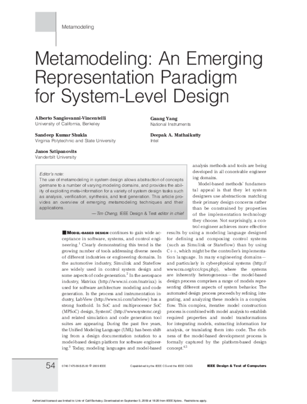 (PDF) Metamodeling: An Emerging Representation Paradigm for System-Level Design