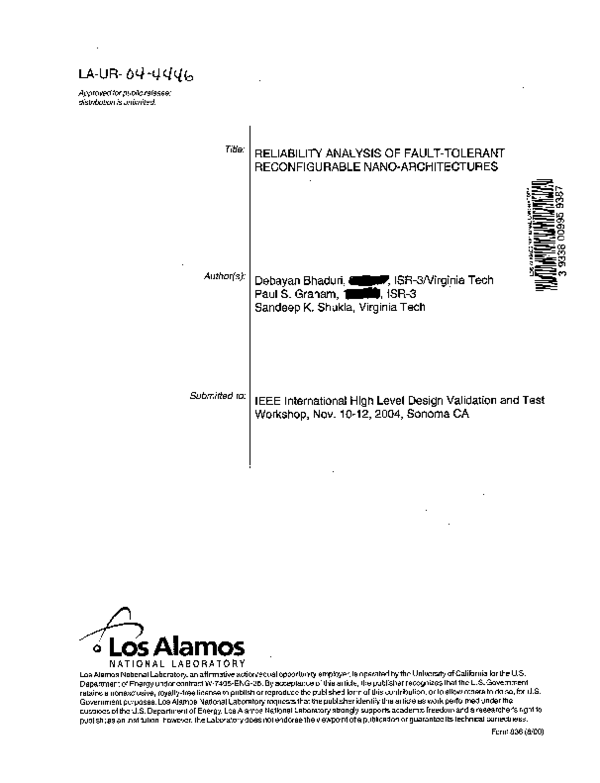 Pdf Reliability Analysis Of Fault Tolerant Reconfigurable Nano
