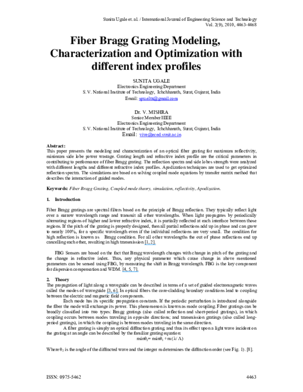 Pdf Fiber Bragg Grating Modeling Characterization And Optimization With Different Index Profiles