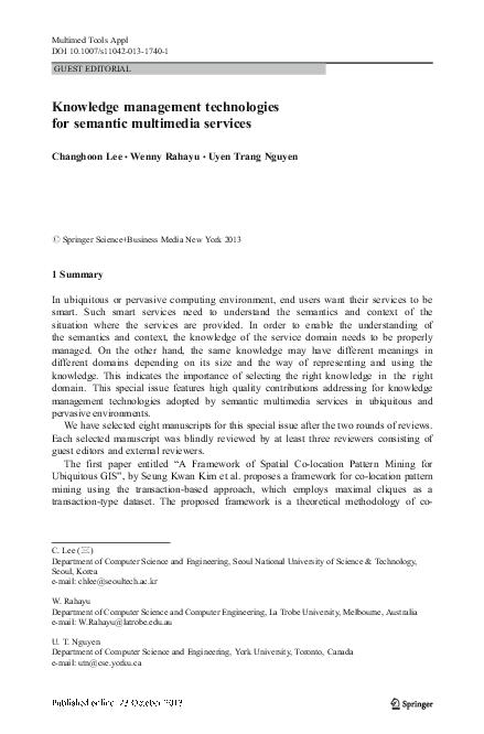 (PDF) Knowledge management technologies for semantic multimedia services