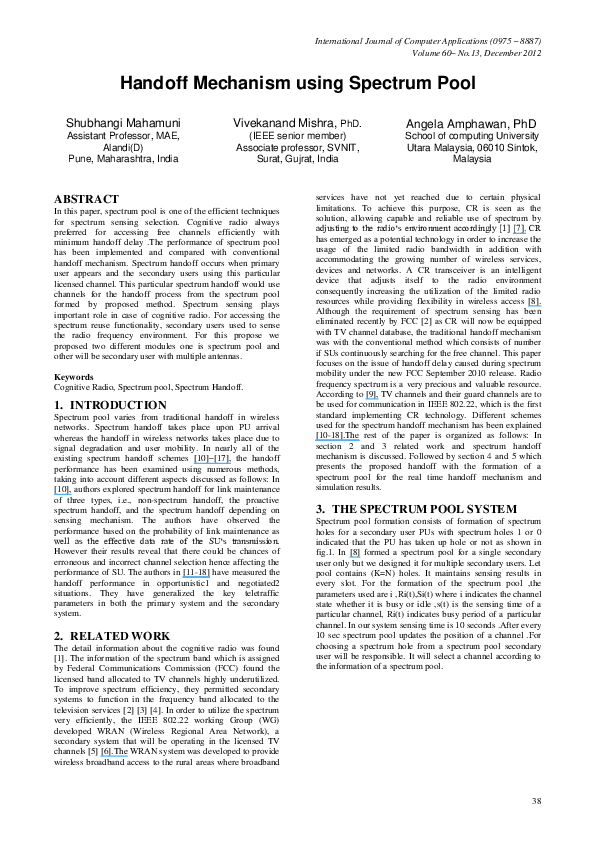 (PDF) Handoff Mechanism using Spectrum Pool