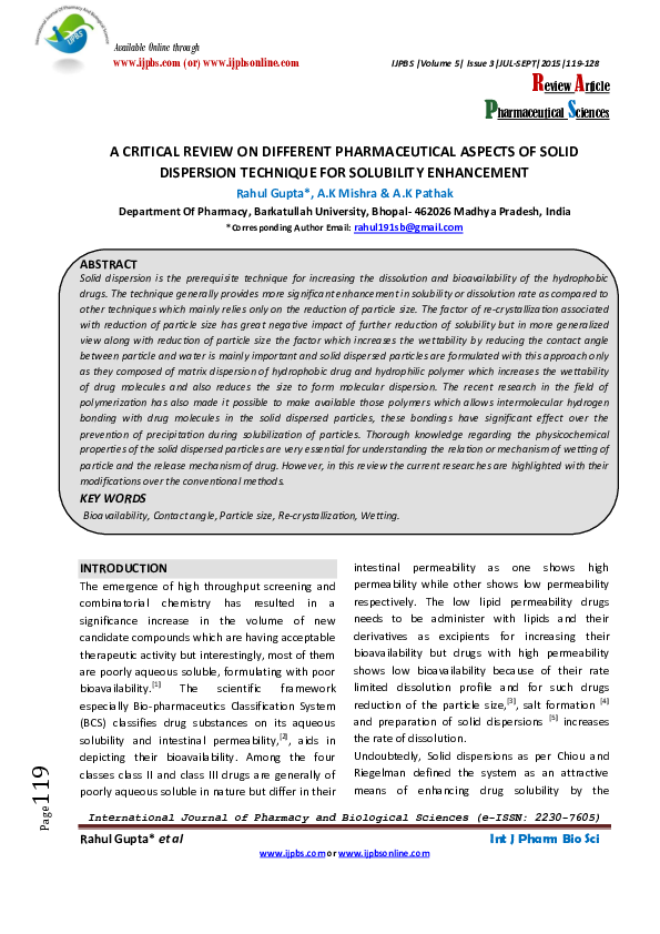 (PDF) A CRITICAL REVIEW ON DIFFERENT PHARMACEUTICAL ASPECTS OF SOLID ...