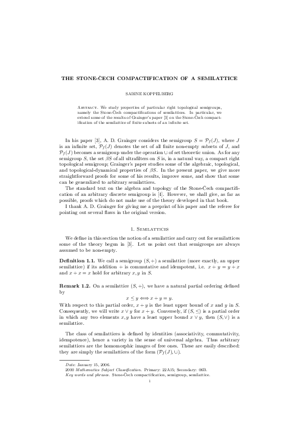 (PDF) The Stone-Cech Compactification of a Semilattice