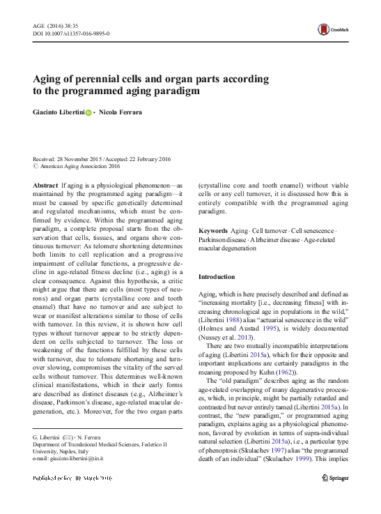 (PDF) Aging of perennial cells and organ parts according to the ...