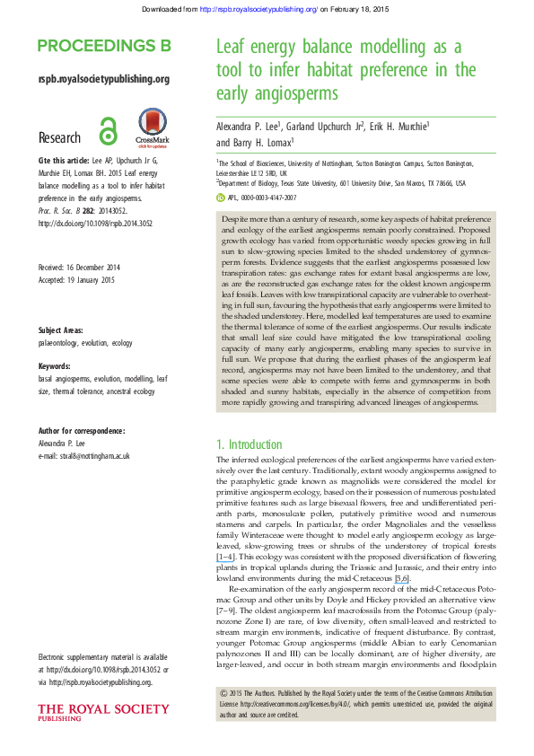 (PDF) Leaf energy balance modelling as a tool to infer habitat ...