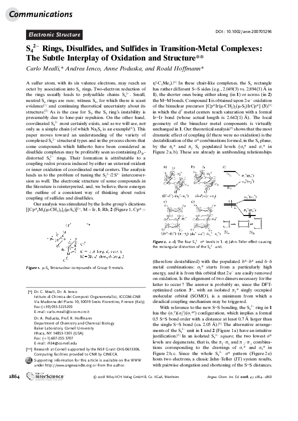 (PDF) S42− Rings, Disulfides, and Sulfides in Transition-Metal ...