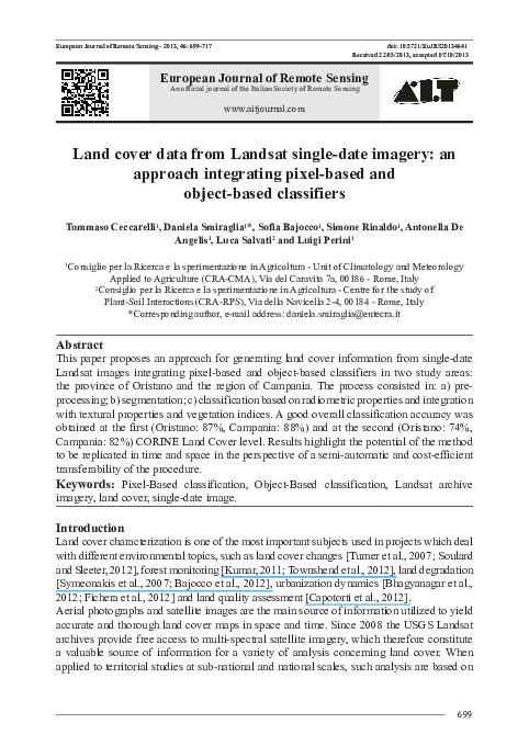 (PDF) Land cover data from Landsat single-date imagery: an approach integrating pixel-based and ...
