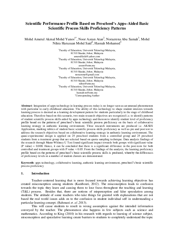 (PDF) Scientific Performance Profile Based on Preschool's Apps-Aided ...