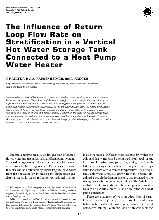 (PDF) The Influence of Return Loop Flow Rate on Stratification in a ...