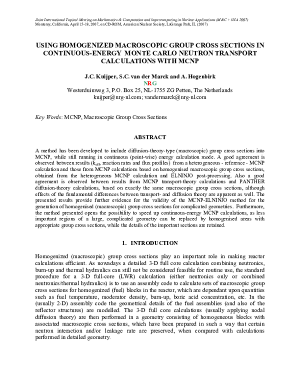 Pdf Using Homogenized Macroscopic Group Cross Sections In Continuous