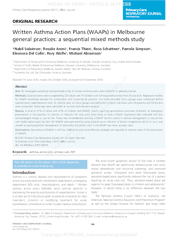 (PDF) Written Asthma Action Plans (WAAPs) in Melbourne general ...
