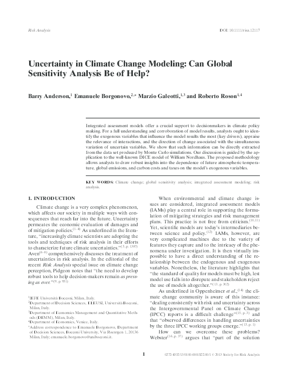 (PDF) Uncertainty in Climate Change Modeling: Can Global Sensitivity ...