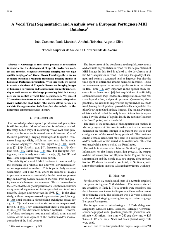 Pdf A Vocal Tract Segmentation And Analysis Over A European