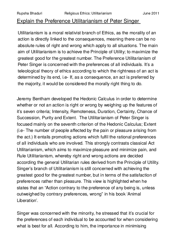 (DOC) Preference Utilitarianism