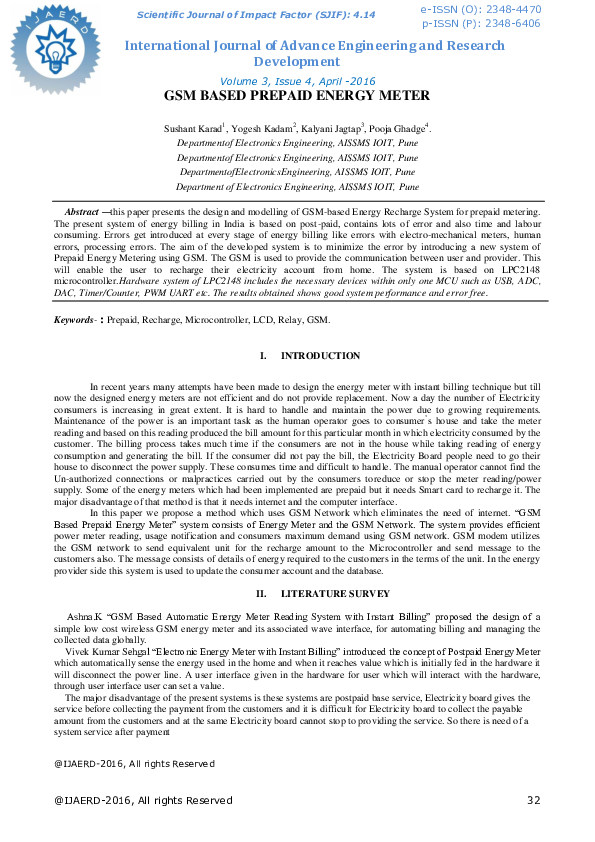 (PDF) GSM BASED PREPAID ENERGY METER