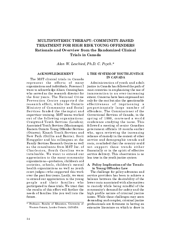 (PDF) MULTISYSTEMIC THERAPY: COMMUNITY-BASED TREATMENT FOR HIGH RISK ...