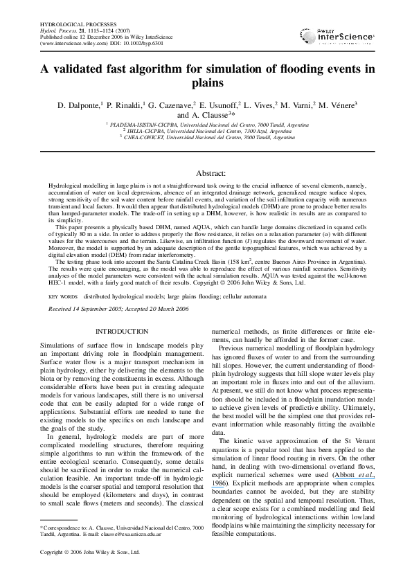 Pdf A Validated Fast Algorithm For Simulation Of Flooding Events In