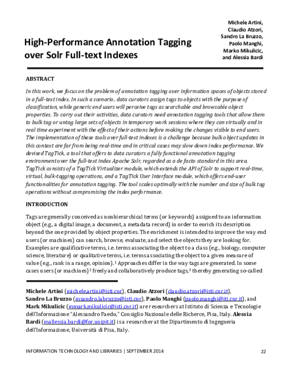 (PDF) High-Performance Annotation Tagging over Solr Full-text Indexes