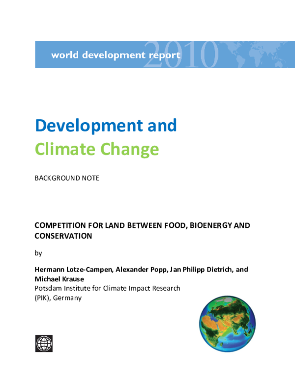 (PDF) Competition for land between food, bioenergy and conservation
