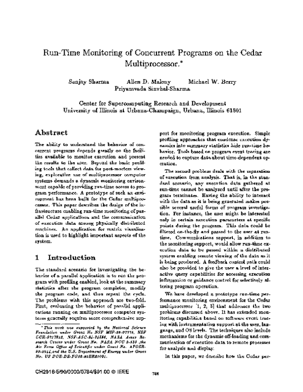 (PDF) Run-time monitoring of concurrent programs on the Cedar multiprocessor