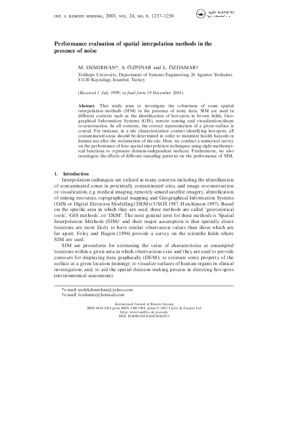 (PDF) Performance evaluation of spatial interpolation methods in the presence of noise