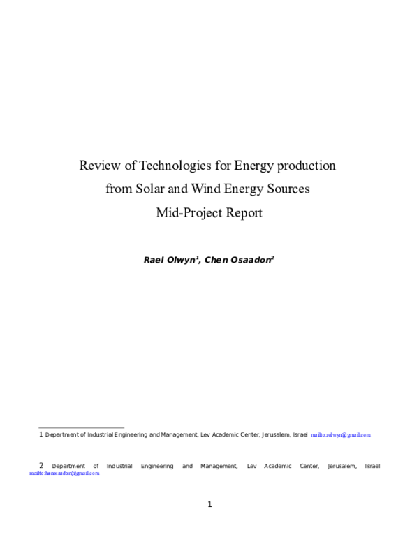 (DOC) Review of Technologies for Energy production from Solar and Wind ...