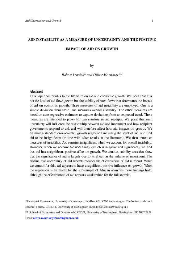 (PDF) Aid instability as a measure of uncertainty and the positive ...