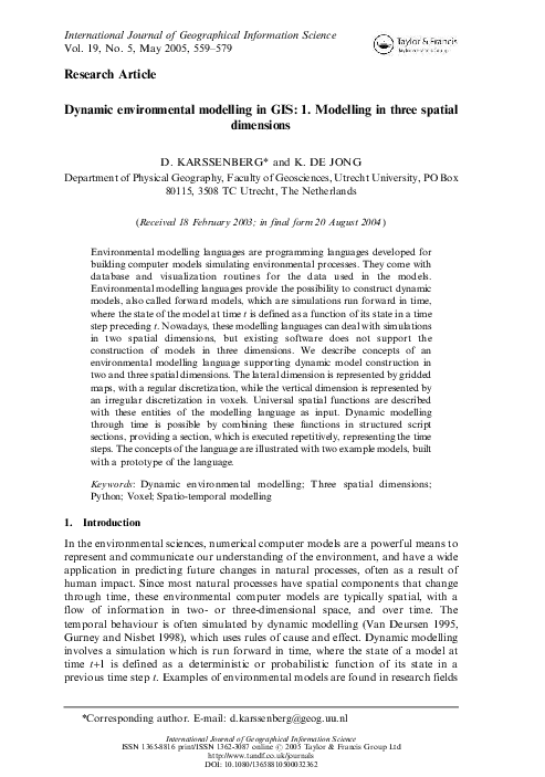 (PDF) Dynamic environmental modelling in GIS: 1. Modelling in three spatial dimensions