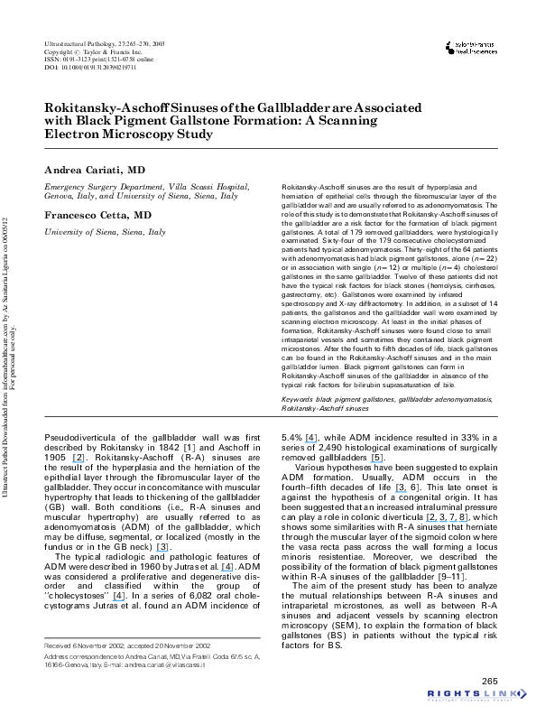 (PDF) Rokitansky-Aschoff Sinuses of the Gallbladder are Associated with ...
