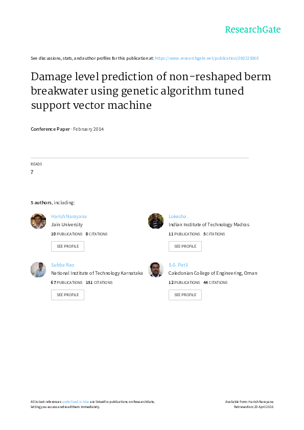 (PDF) Damage level prediction of non-reshaped berm breakwater using genetic algorithm tuned ...