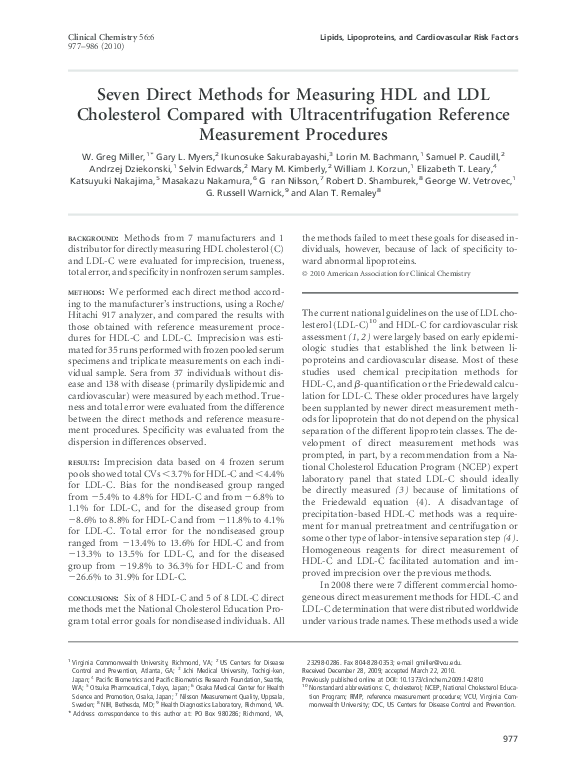 (PDF) Seven Direct Methods for Measuring HDL and LDL Cholesterol ...