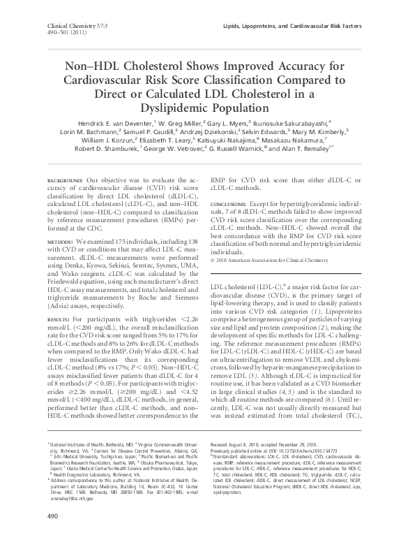 (PDF) Non-HDL Cholesterol Shows Improved Accuracy for Cardiovascular ...