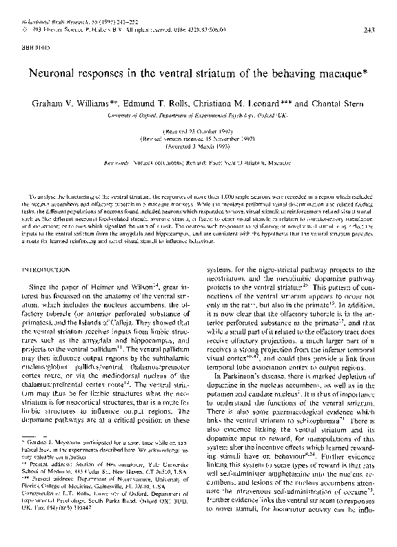 (PDF) Neuronal responses in the ventral striatum of the behaving macaque
