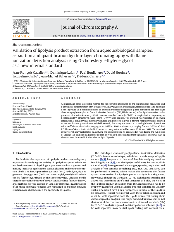 (PDF) Validation of lipolysis product extraction from aqueous/biological samples, separation and ...