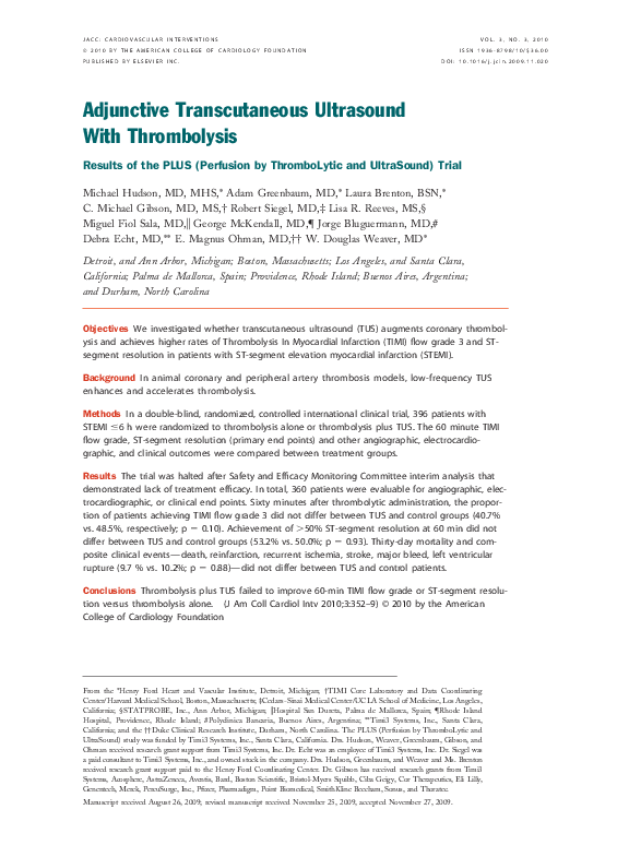 (PDF) Adjunctive Transcutaneous Ultrasound With Thrombolysis
