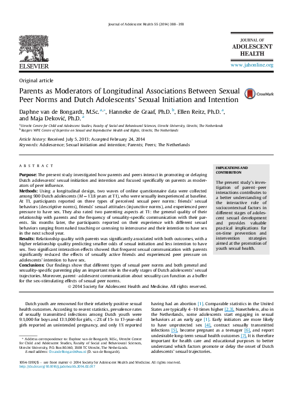 (PDF) Parents as Moderators of Longitudinal Associations Between Sexual ...