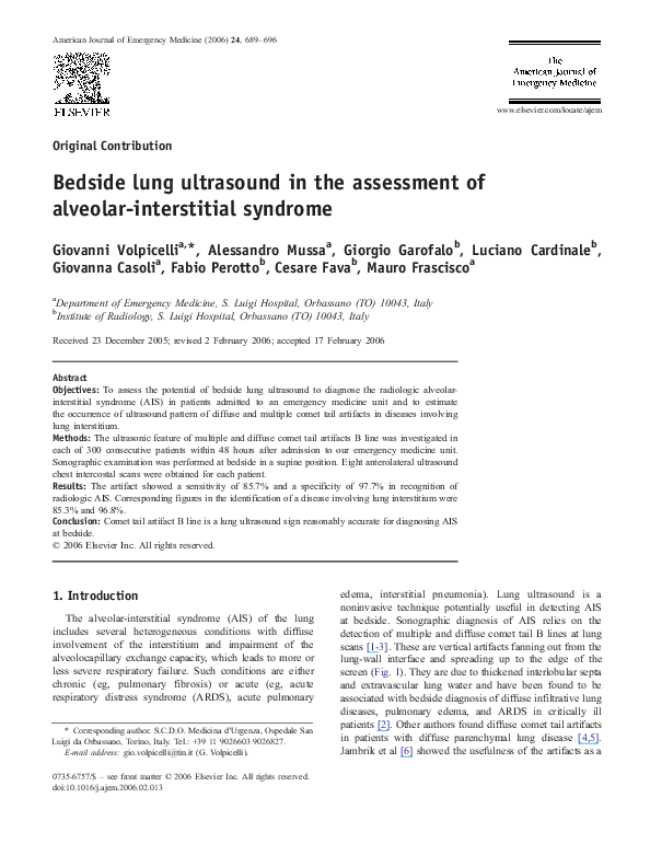 (PDF) Bedside lung ultrasound in the assessment of alveolar ...